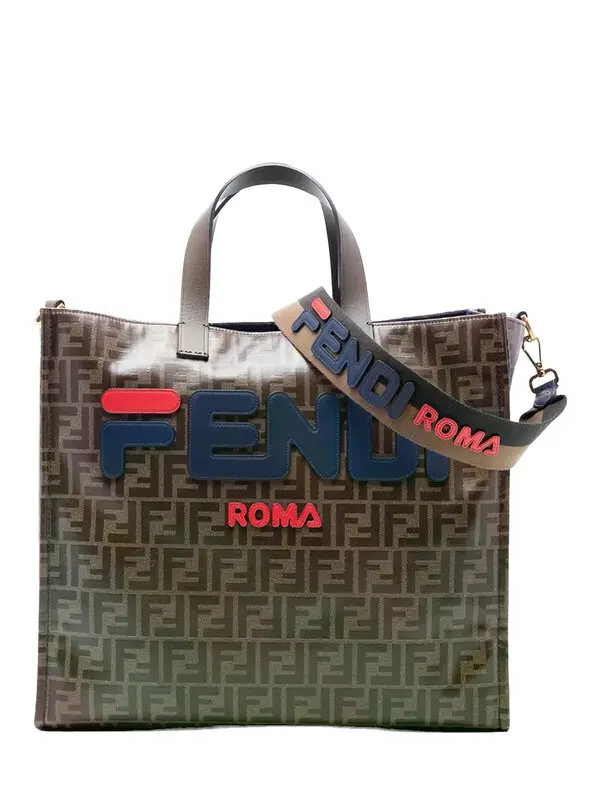 Fendi Glazed Fabric Ff 1974 Mania Shopping Tote Satchel - Brown
