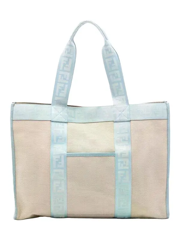 Fendi Zucca Trimmed Canvas Tote Bag - Blue