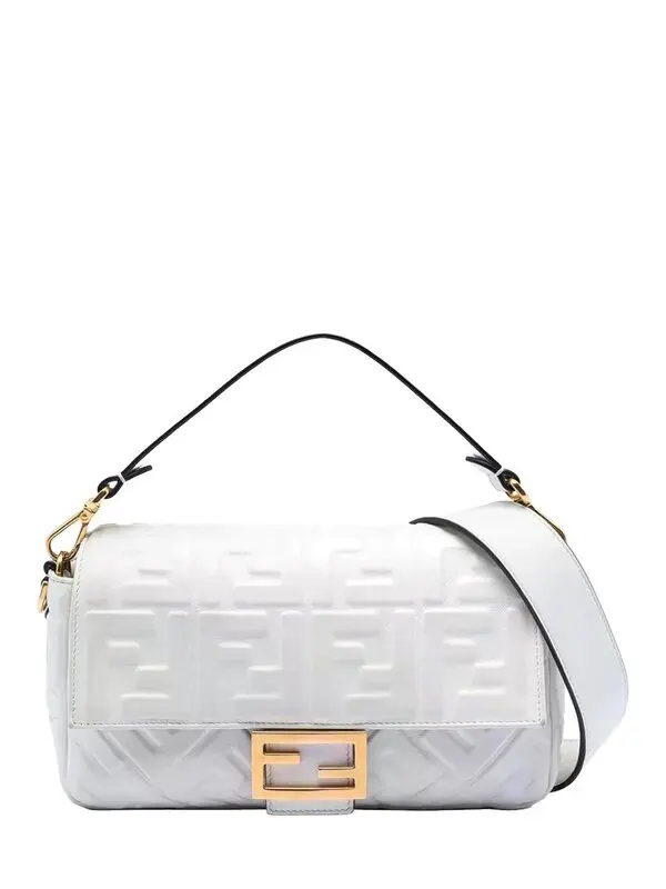 Fendi Zucca Embossed Leather Baguette Satchel - White