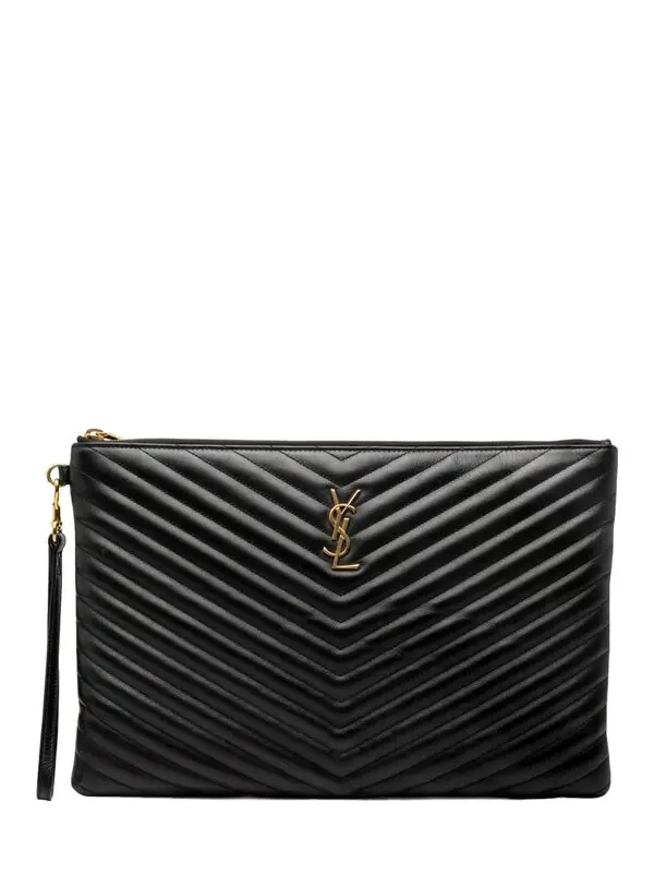 Saint Laurent 2019 Quilted Chevron Monogram Clutch - Black
