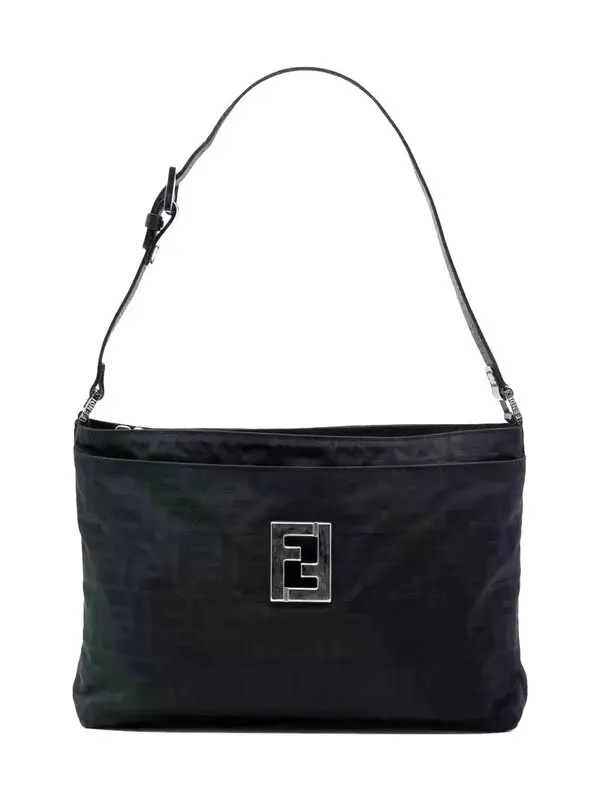 Fendi 2000-2010 Zucca Nylon Shoulder Bag - Black