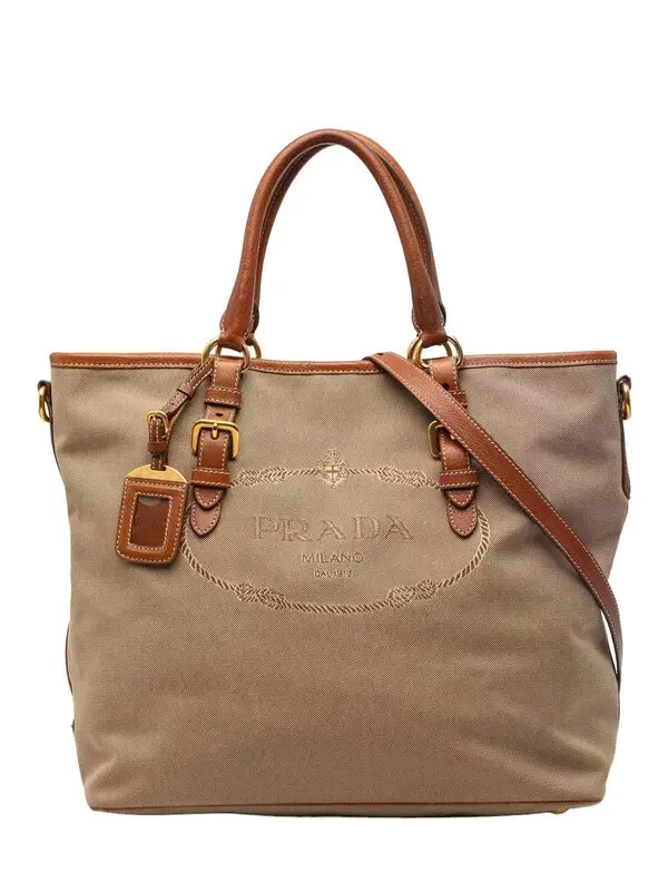 Prada 2013-2025 Canapa Logo Convertible Tote Satchel - Brown
