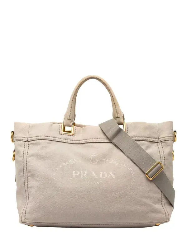 Prada Denim Canapa Logo Satchel - Brown
