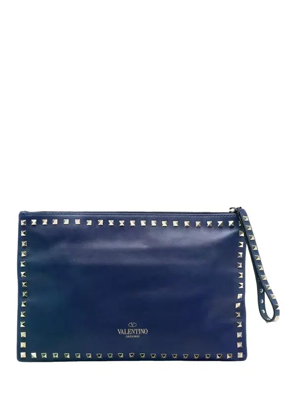 Valentino Garavani 2000-2017 Leather Rockstud Clutch - Blue