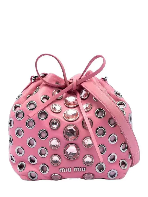 Miu Miu Jeweled Grommet Bucket Bag - Pink