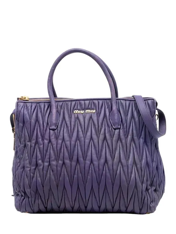 Miu Miu 2010-2016 Matelasse Lambskin Satchel - Purple