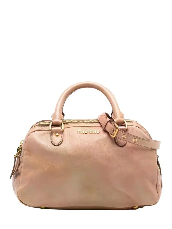 Miu Miu Vitello Double Zip Bowling Satchel - Brown
