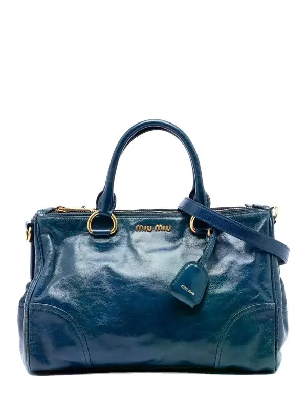 Miu Miu Vitello Shine Double Zip Satchel - Blue