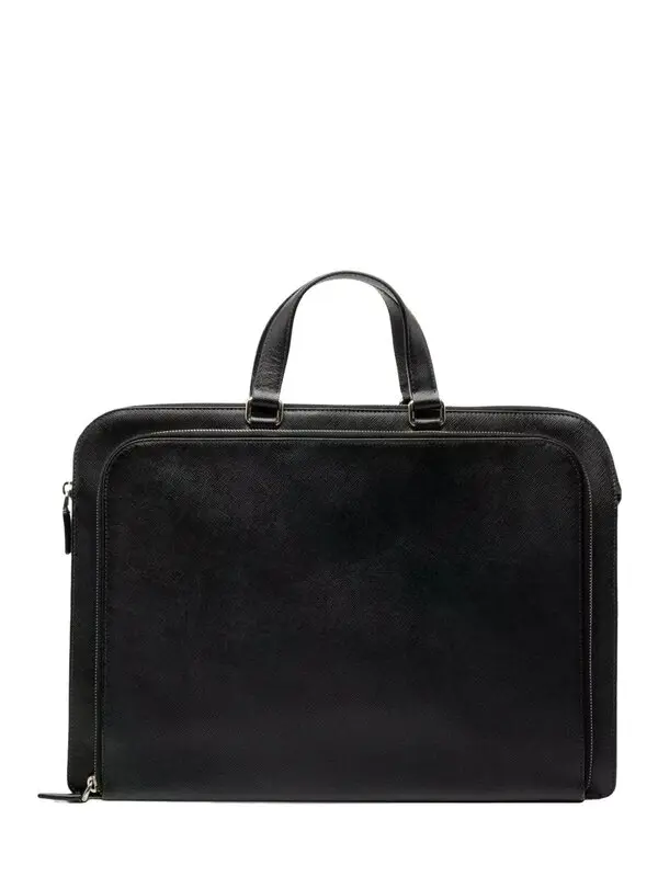 Prada Saffiano Cuir Travel Briefcase Business Bag With Zip Pocket - Black