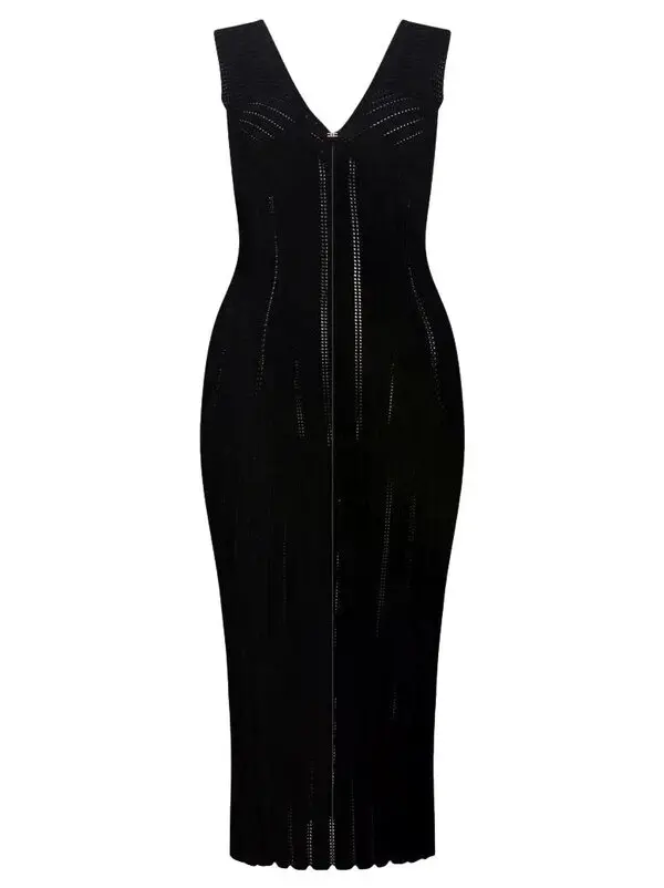 Elisabetta Franchi V-neck Ribbed Midi Dress - Black