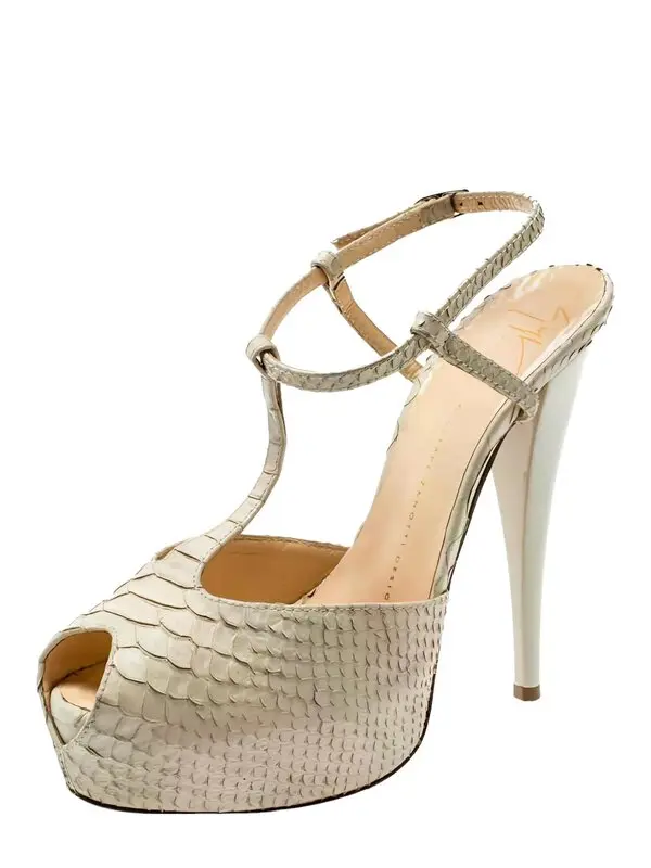 GIUSEPPE ZANOTTI 150mm Python-embossed Leather Sandals - Neutrals