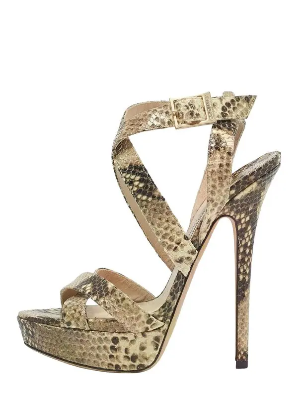 JIMMY CHOO 155mm Python-embossed Leather Sandals - Neutrals
