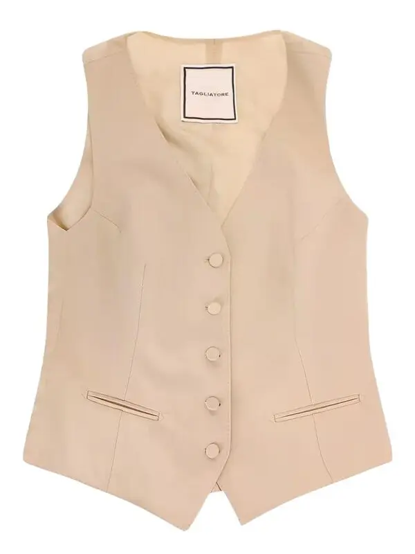 Tagliatore Covered Button V-neck Vest - Neutrals