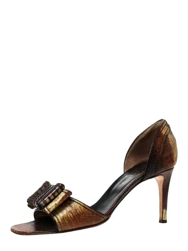 Valentino Garavani 80mm Lizard-leather Bow Sandals - Brown