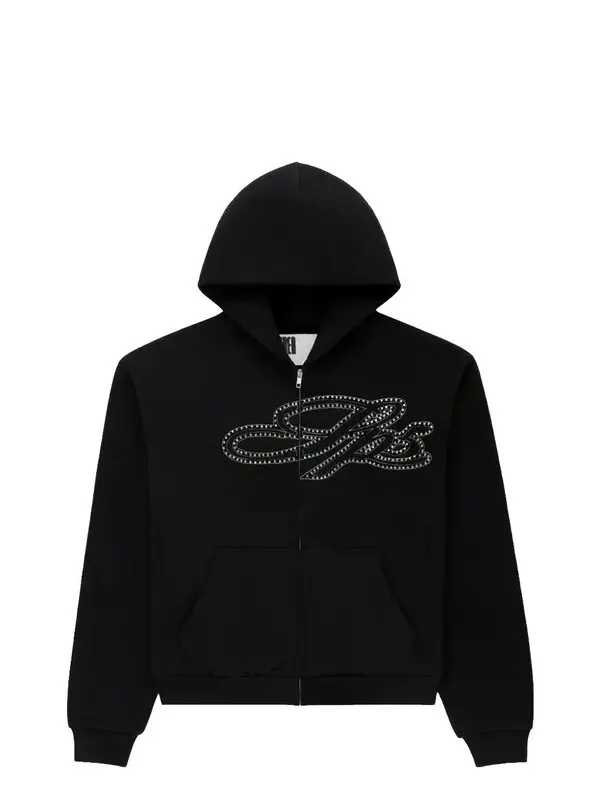 SP5DER Rhinestone-embellished Zip Hoodie - Black