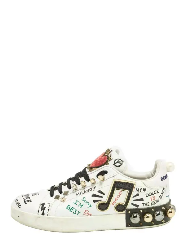 Dolce & Gabbana Portofino Graffiti Heart Lace-up Sneakers - White