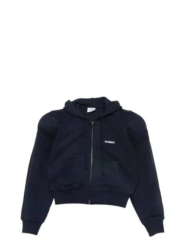 Vetements Logo-embroidered Zip Hoodie - Blue
