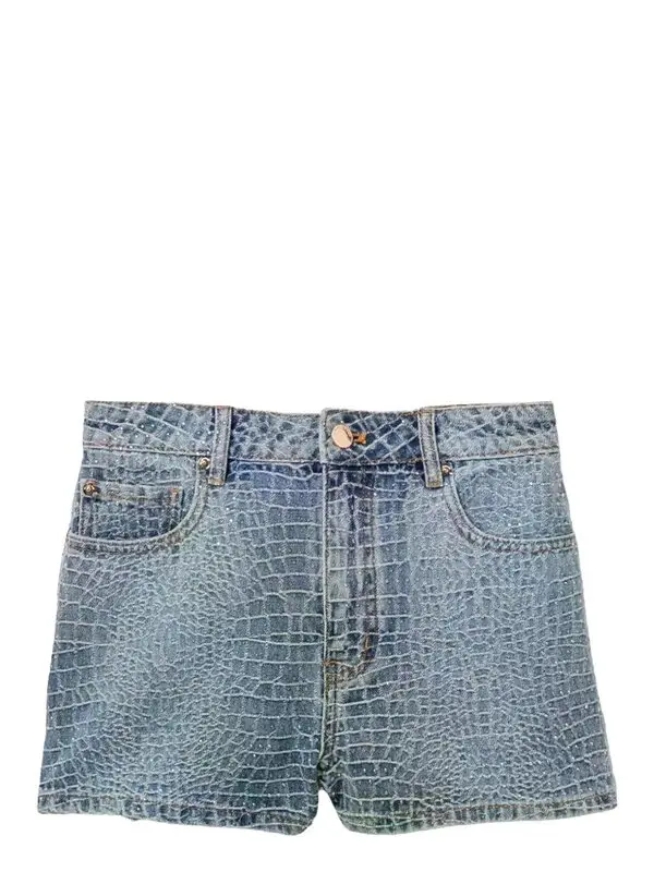 SELF-PORTRAIT Rhinestone Denim Shorts - Blue