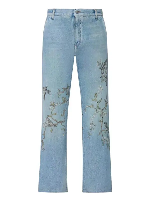 Amiri Floral-embellished Straight Leg Jeans - Blue