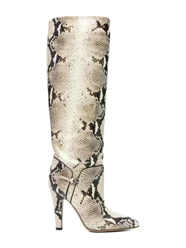 Paris Texas Elsa Buckle Python-print Boots - Neutrals