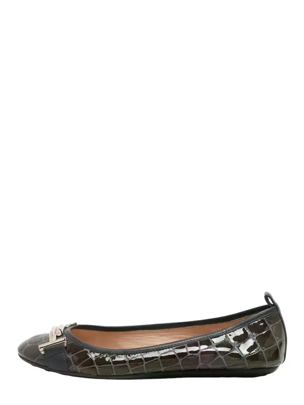 TOD'S Crocodile-embossed Leather Ballet Flats - Green