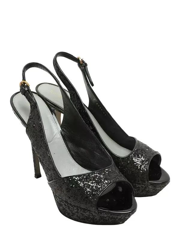 SERGIO ROSSI Open-toe Glitter Embellished Slingback Platform High Heel Sandals - Black