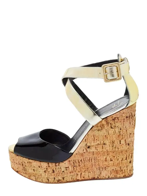 GIUSEPPE ZANOTTI Patent-leather Wedge Sandals - Black