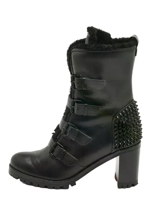 CHRISTIAN LOUBOUTIN Shearling Buckled Ankle Boots - Black