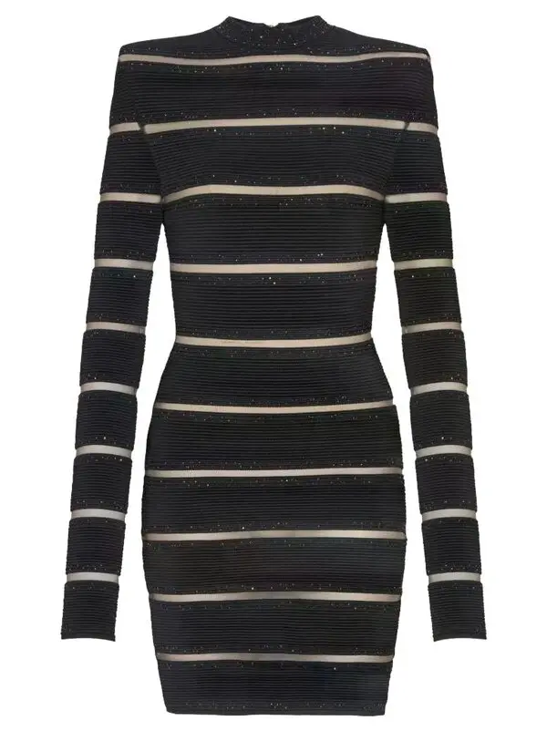 Balmain Glitter Striped Bodycon Dress - Black