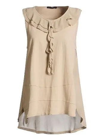 High Ruched Sleeveless Top - Beige