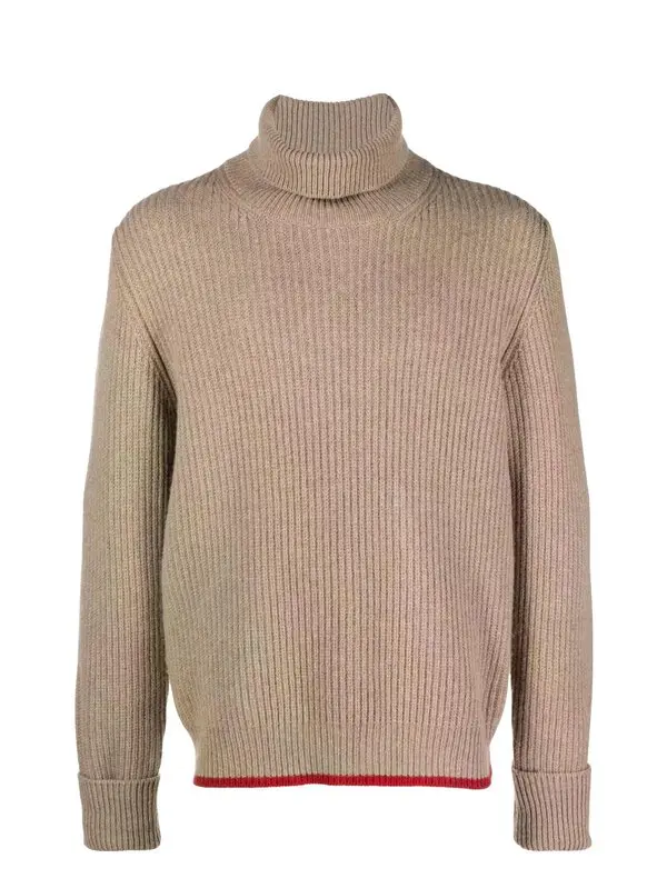 FAY Ribbed-knit Roll-neck Sweatshirt - Brown