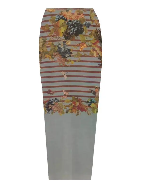 JEAN PAUL GAULTIER Striped Floral Midi Skirt - Grey