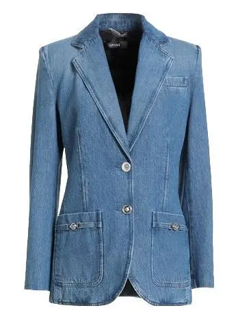 Versace Blazer Size Cotton, Calfskin - Blue