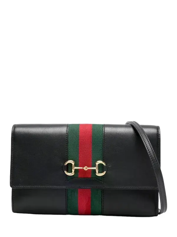 Gucci Horsebit Striped Clutch Bag - Black