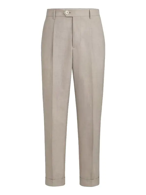 Brunello Cucinelli Virgin Wool Fresco Trousers With Pleat - Neutrals
