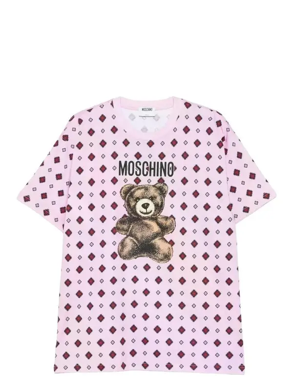 Moschino Teddy-motif Geometric-print T-shirt - Pink