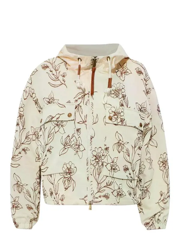 Moncler Nepeta Floral-print Hooded Jacket - Neutrals