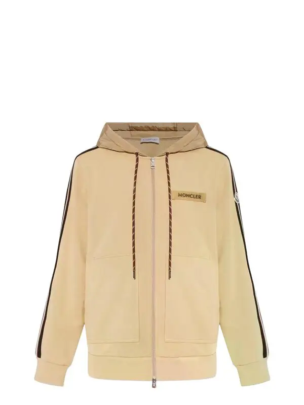 Moncler Striped Logo-detail Zip-up Cotton Hoodie - Neutrals
