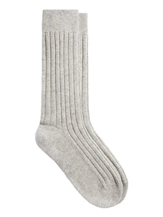 Bottega Veneta Cashmere Ribbed Socks - Pearl Gray Melange