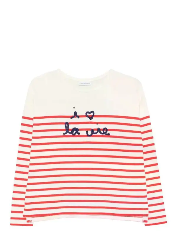 Maison Labiche I Love La Vie Embroidered Top - Neutrals
