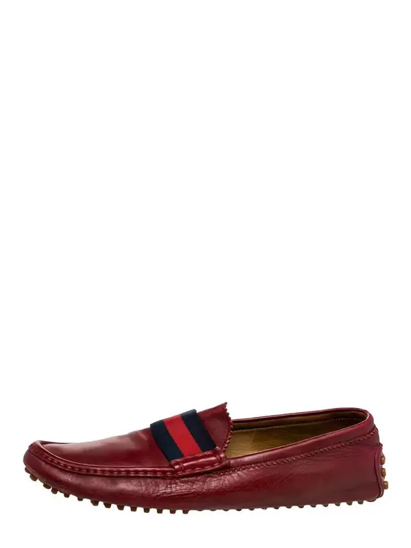 Gucci Brick Calf Leather Web Detail Loafers - Red