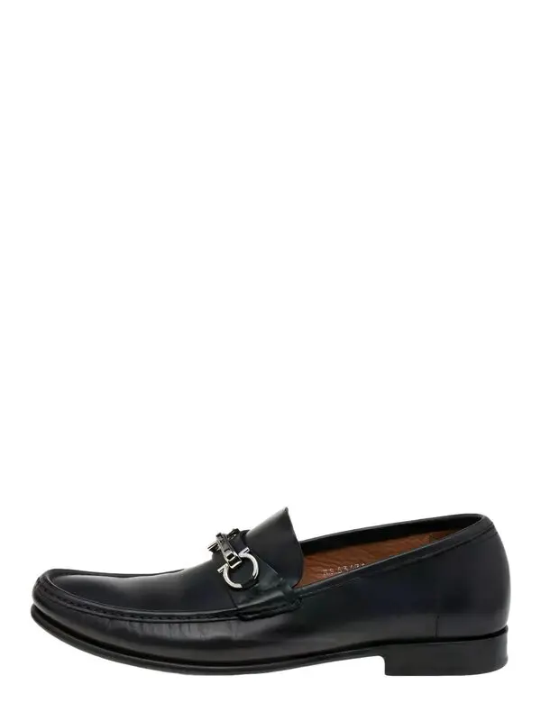FERRAGAMO Calf Leather Gancini Loafers - Black