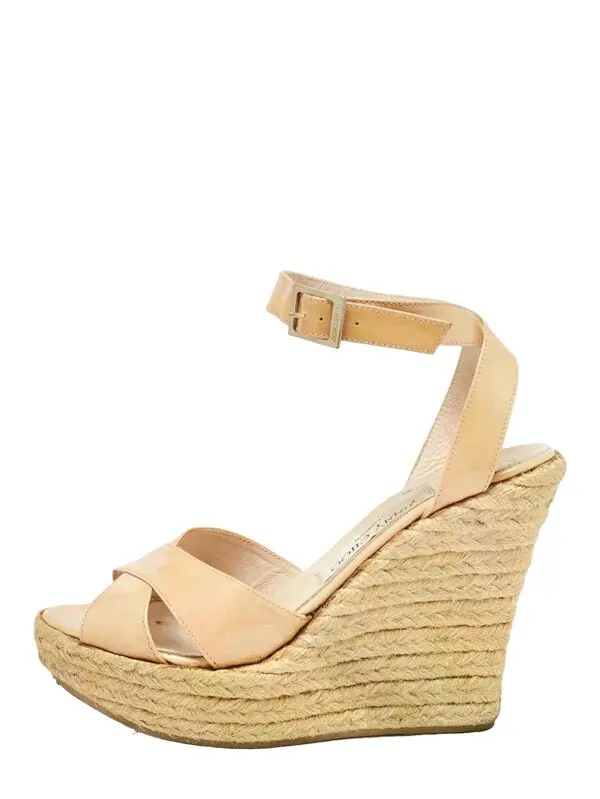 JIMMY CHOO Patent-leather Wedge Sandals - Neutrals