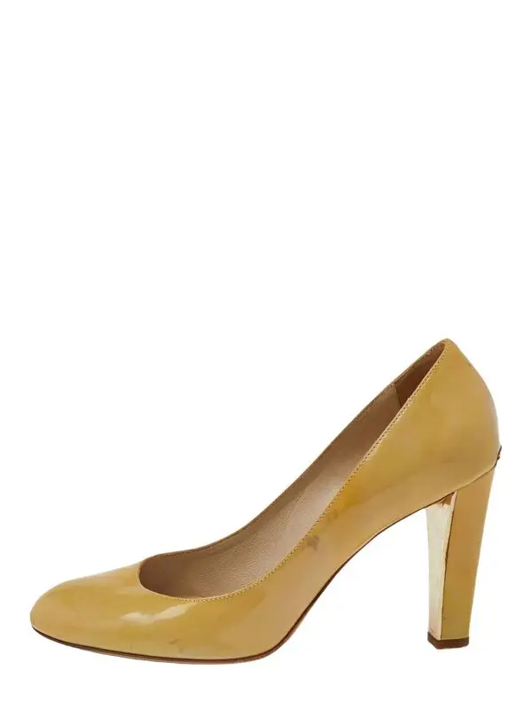 Dior Patent Leather Round Toe High Block Heel Pumps - Yellow