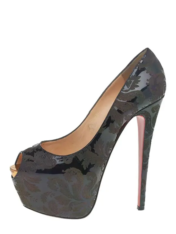 CHRISTIAN LOUBOUTIN Patent Finish Floral Print Stiletto Pumps - Black