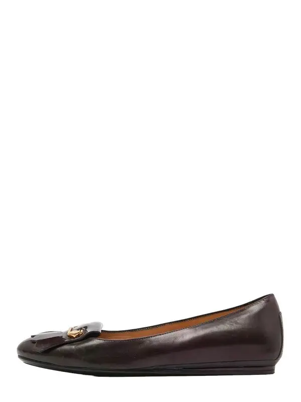TOD'S Burgundy Leather Fringed Ballet Flats - Brown