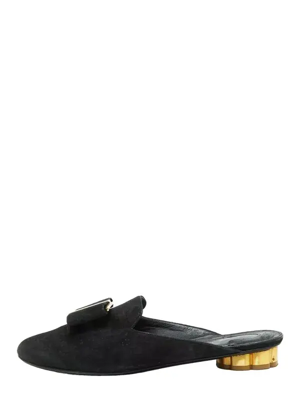 FERRAGAMO Vara Suede Mules With Gold Tone Hardware - Black