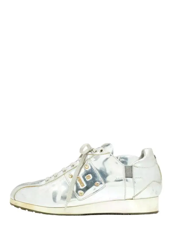 Fendi Low Top Leather Lace Up Sneakers - Grey
