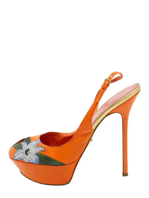 SERGIO ROSSI 145mm Floral Platform Pumps - Orange
