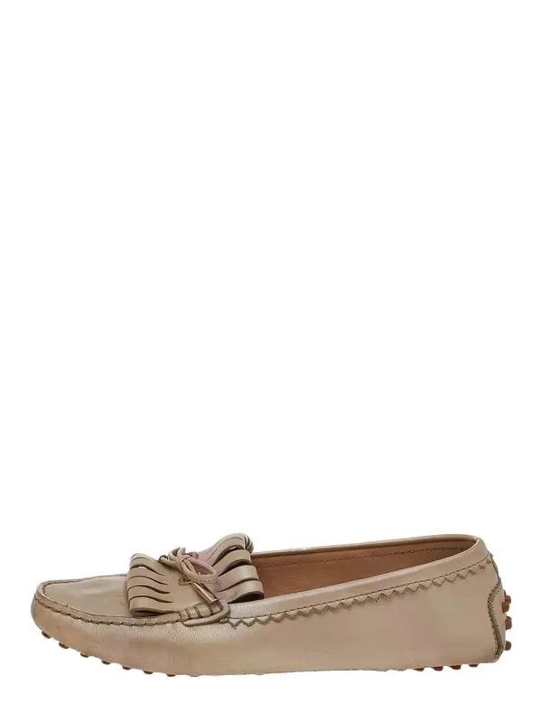 TOD'S Leather Loafers With Fringe Detail - Neutrals